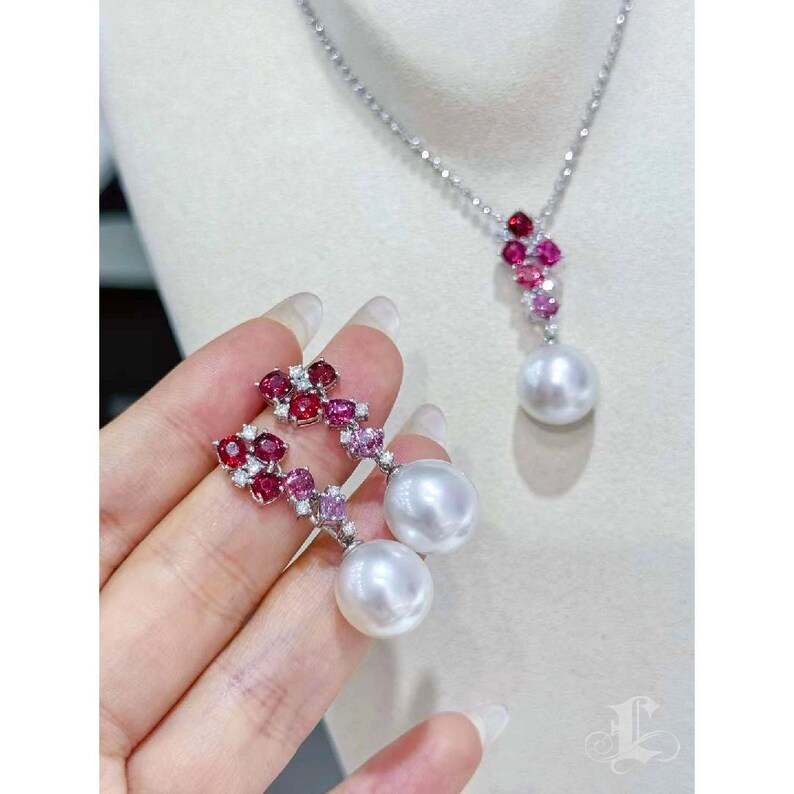 Vine Symphony — Spinel Bloom South Sea Pearl Pendant in 18k Gold - Etsy