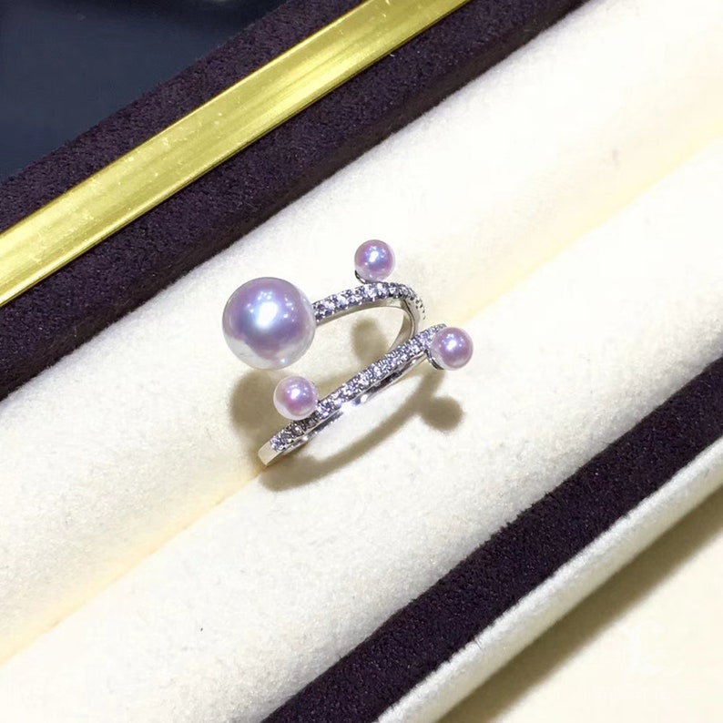AAA 3-4 Mm & 7-8 Mm Akoya Pearl Ring, 18k Gold W/ Diamond - Etsy