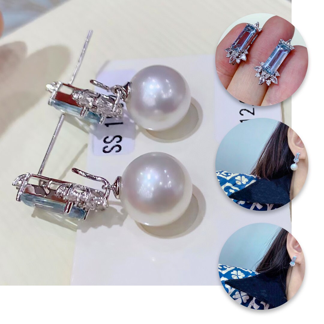 Transformable Aquamarine Diamond and AAAA 12 Mm Pinctada Maxima Pearl ...