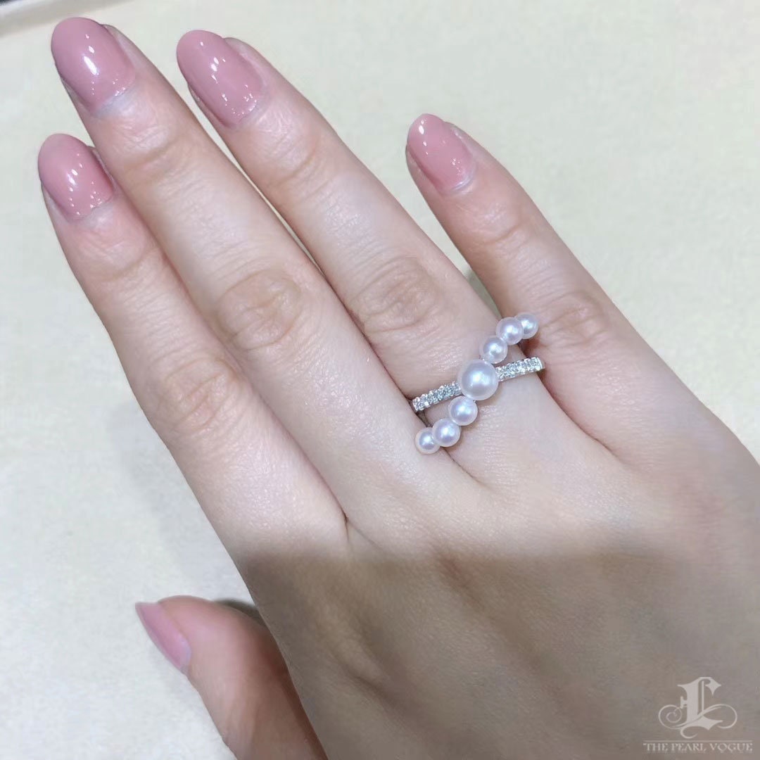 0.25 Ct Diamond AAA 3-6 Mm Baby Akoya Pearl Ring 18k Gold W/ Diamond - Etsy