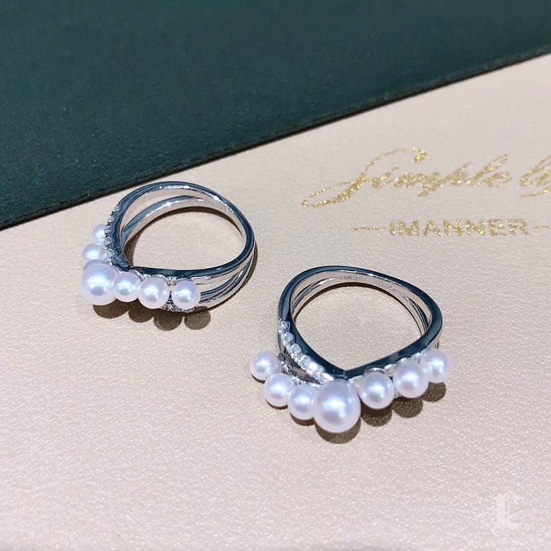 0.25 Ct Diamond AAA 3-6 Mm Baby Akoya Pearl Ring 18k Gold W/ Diamond - Etsy