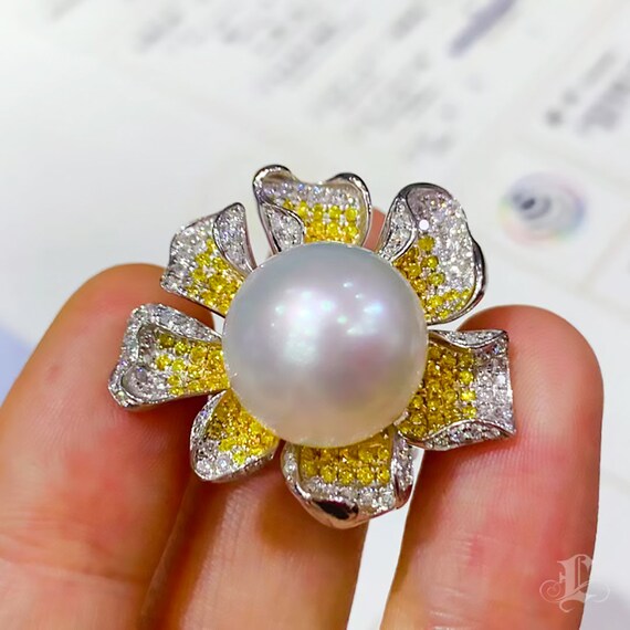 Buy 1.12 Ct Diamond AAAA 14 15 Mm Pinctada Maxima Pearl Luxury Ring 18k Gold Diamond Online in India Etsy