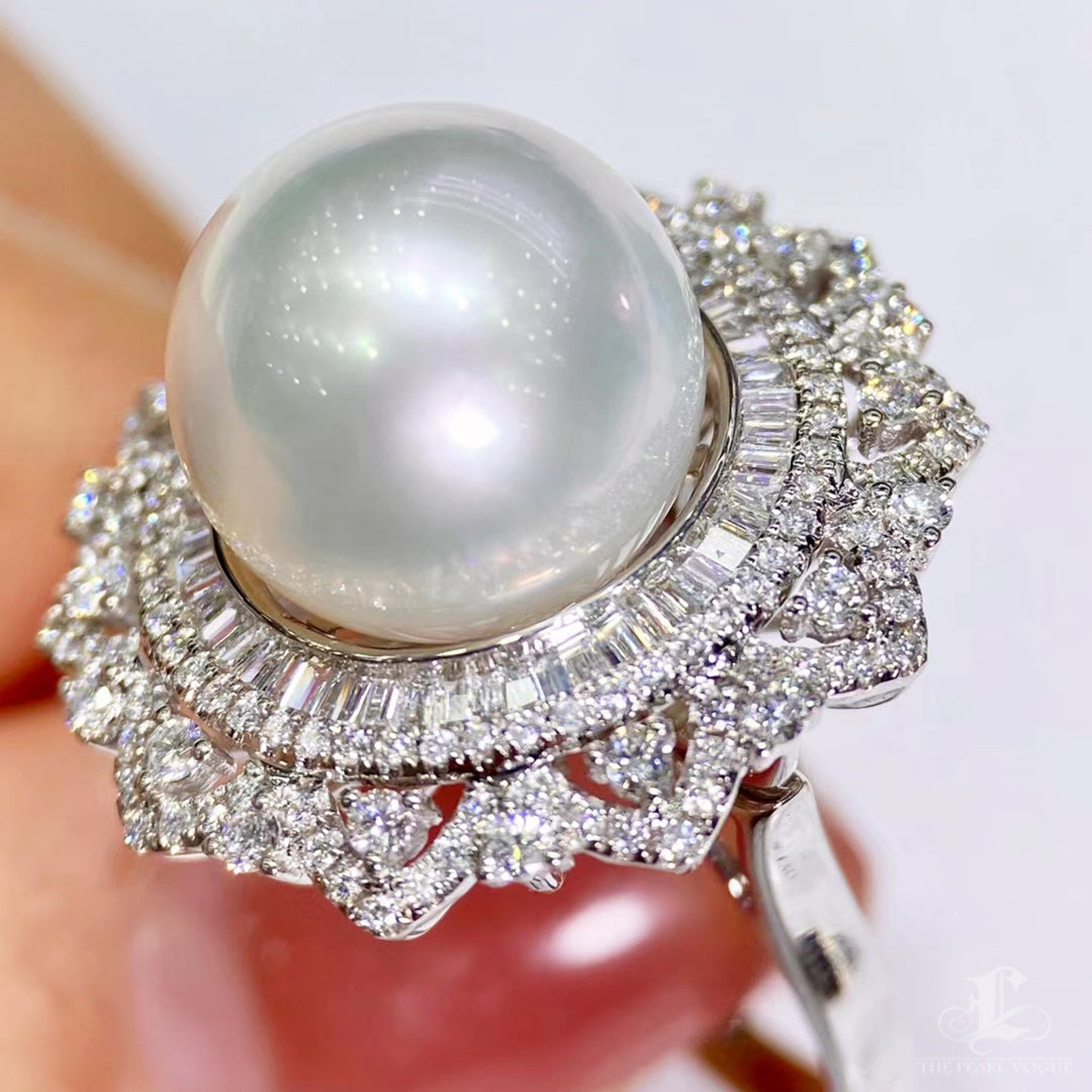 Transformable Diamond and AAAA 13-14 Mm South Sea Pearl Luxury Ring ...