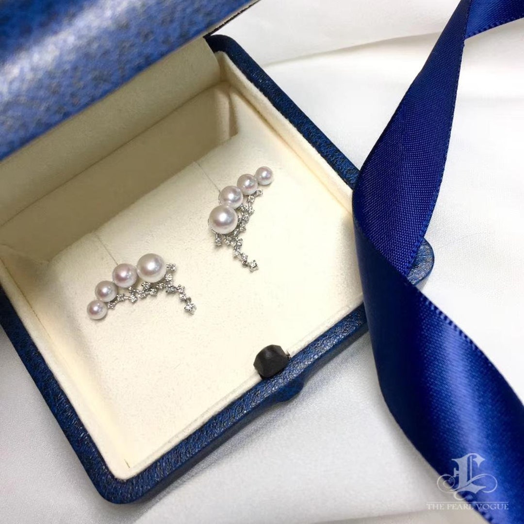 AAA 4-5.5 Mm Baby Akoya Pearl Fashion Earring, 18k Gold W/ Diamond - Etsy