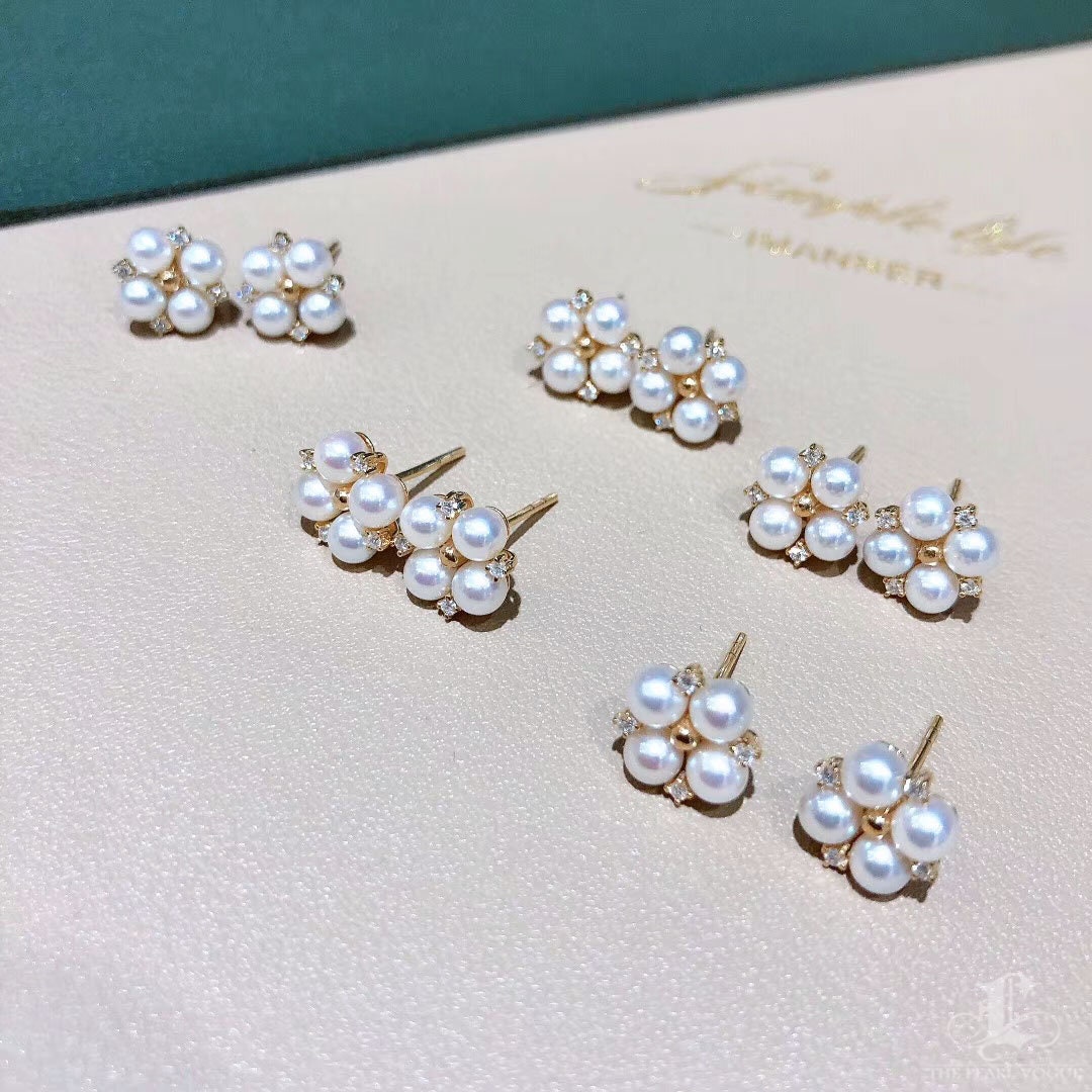 AAA 3.5-4 Mm Baby Akoya Pearl Fashion Earrings, 18k Gold W/ Diamond - Etsy