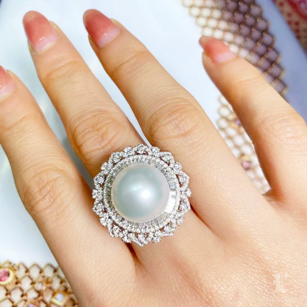 Transformable Diamond and AAAA 13-14 Mm South Sea Pearl Luxury Ring ...