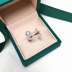 AAA 3-4 Mm & 7-8 Mm Akoya Pearl Ring, 18k Gold W/ Diamond - Etsy