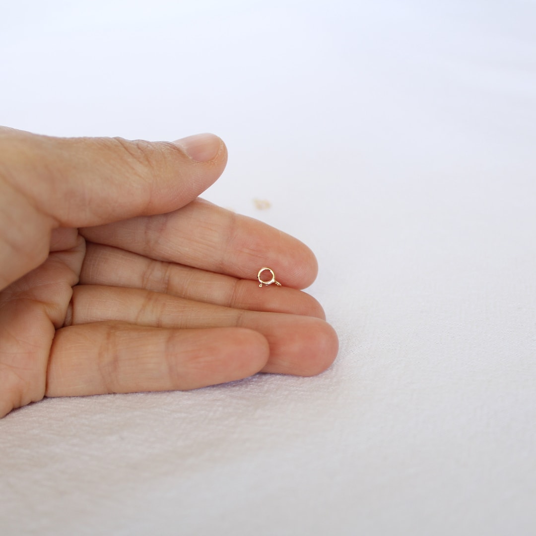 14K Solid Gold Spring Clasp, 4.5mm Gold Open Ring Clasp, Tiny Yellow ...