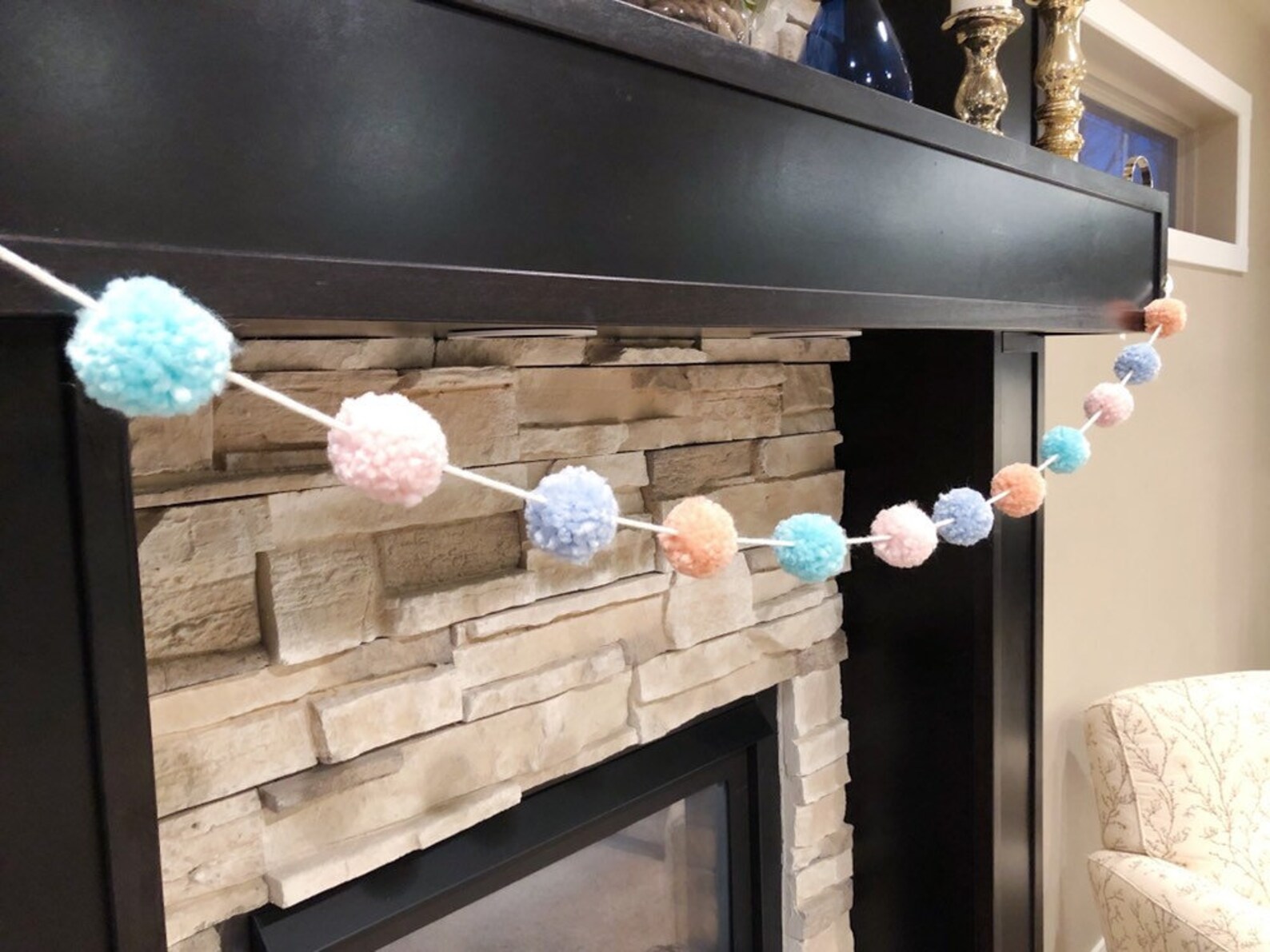 Spring Pom Pom Garland, Mother's Day Pom Pom Garland, Easter Home Decor ...