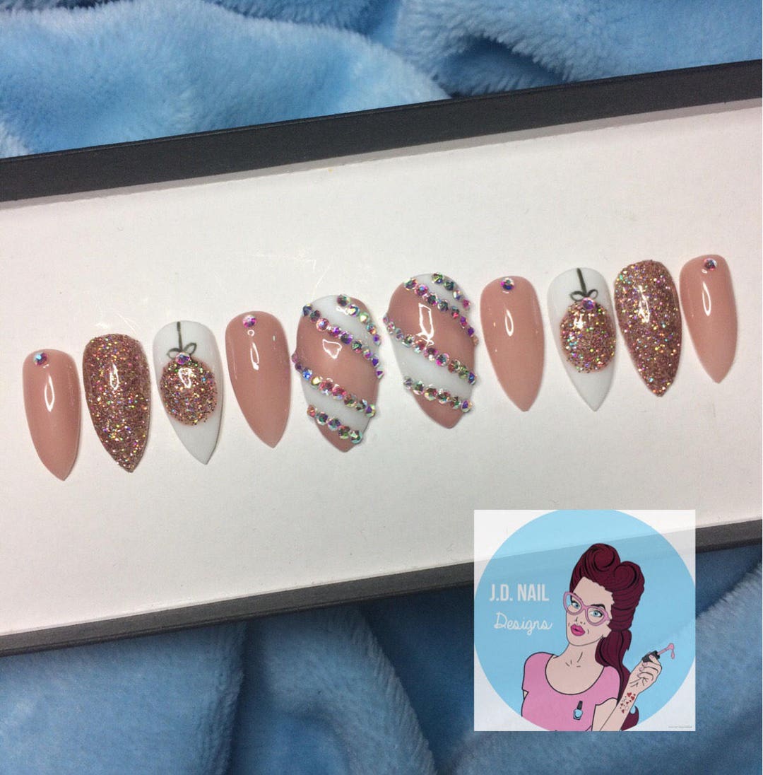 Jd Nail Designs Christmas Nails Press on Nails False Nails Hand Painted ...