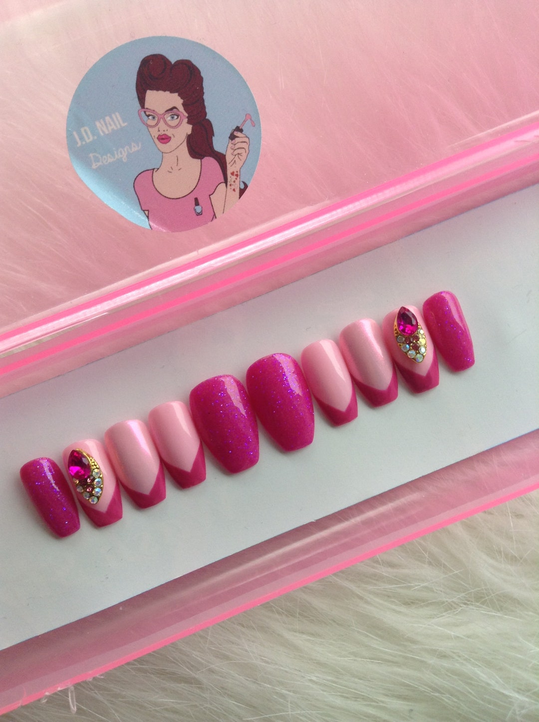 Jd Nail Designs Pink French Nails Press on Nails False Nails Hand ...