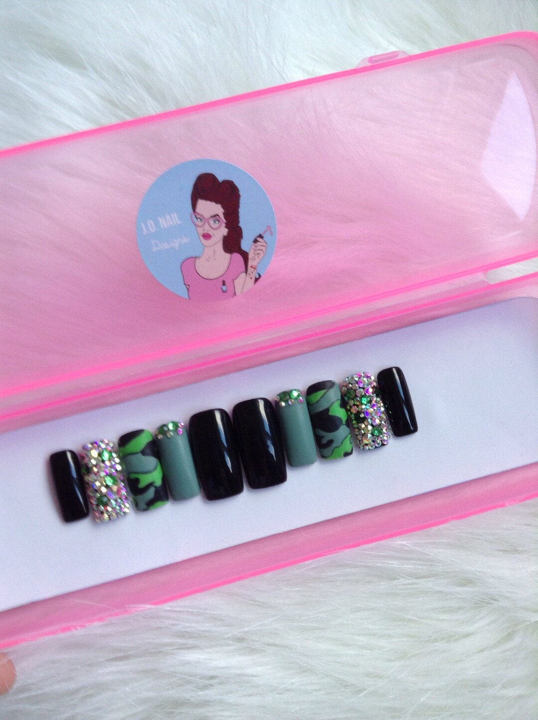 Jd Nail Designs Camouflage Nails Press on Nails False Nails Hand ...