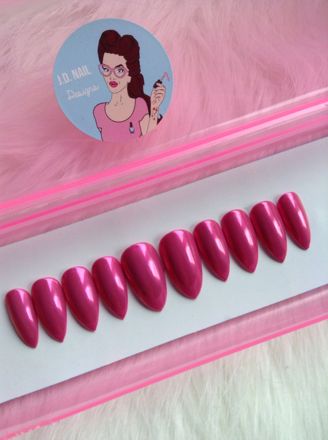 Jd Nail Designs Pink Chrome Nails Press on Nails False Nails Hand ...