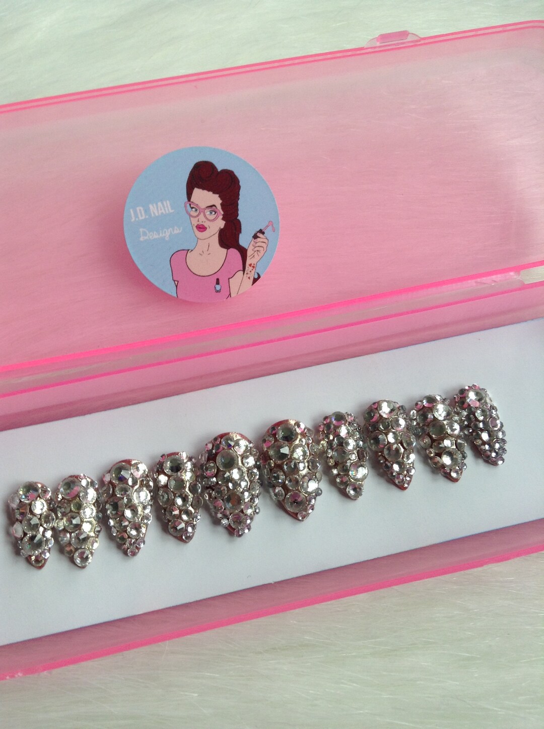 Jd Nail Designs Red Back Crystal Nails Press on Nails False Nails Hand ...