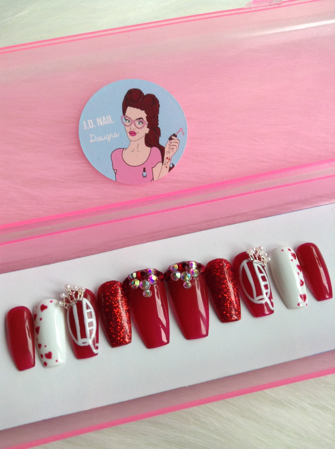 Jd Nail Designs Queen of Hearts Nails Press on Nails False Nails Hand ...