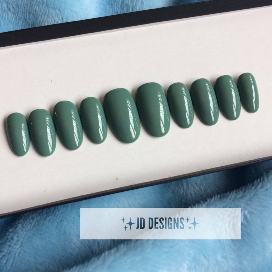 Jd Nail Designs Green Nails Press on Nails False Nails Hand Painted ...