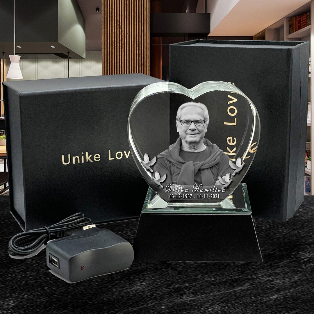 Personalized 3D Crystal Photo Memorial Gift | Heart Shape Keepsake - Etsy