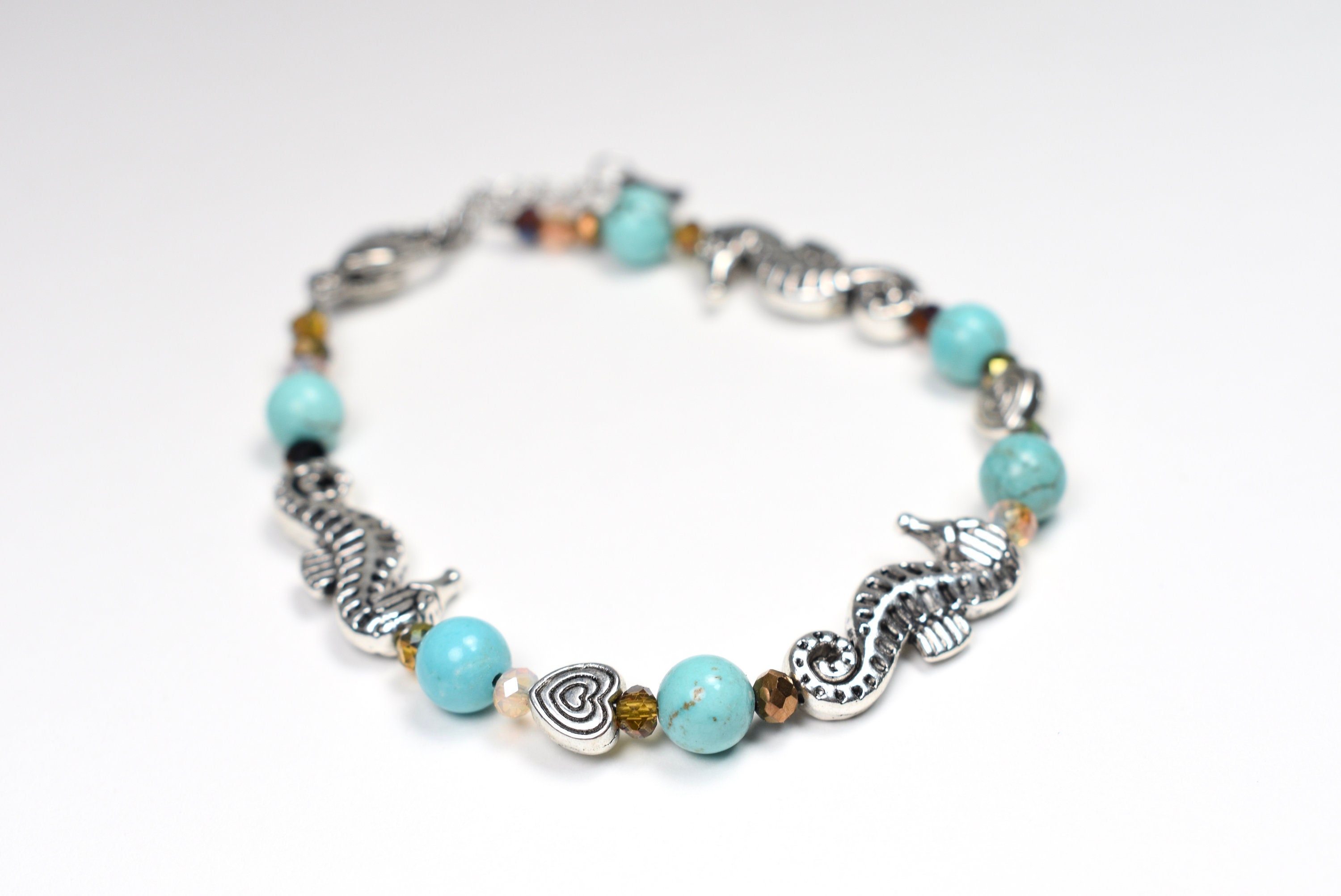 Beaded Seahorse Bracelet, Seahorse Jewelry, Turquoise Seahorse Bracelet ...