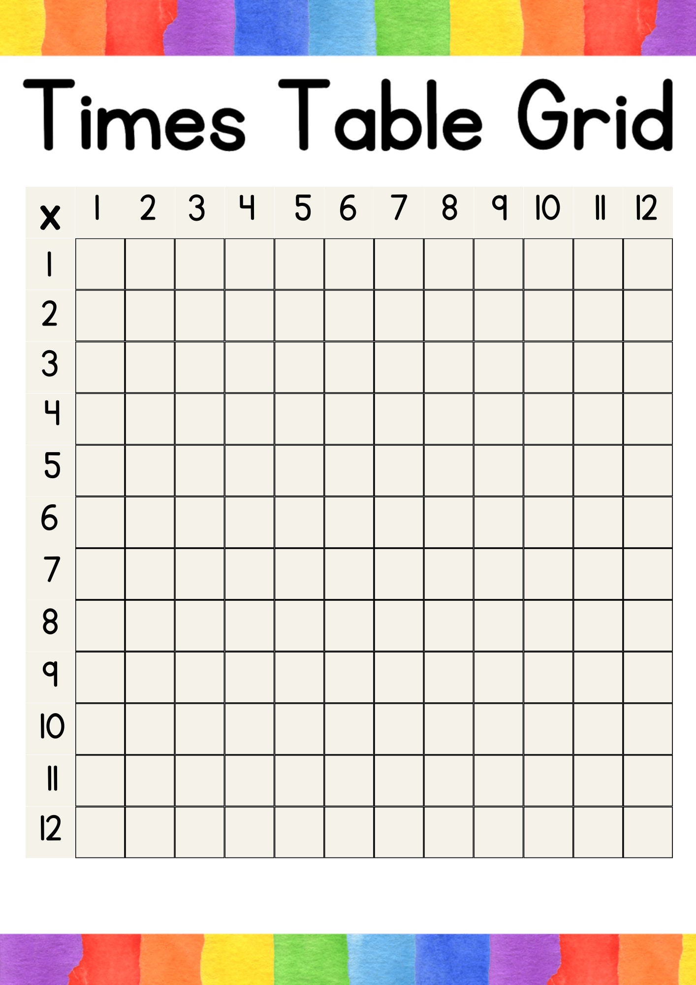 Times Table Grid Times Tables Practise Maths Multiplication Home ...