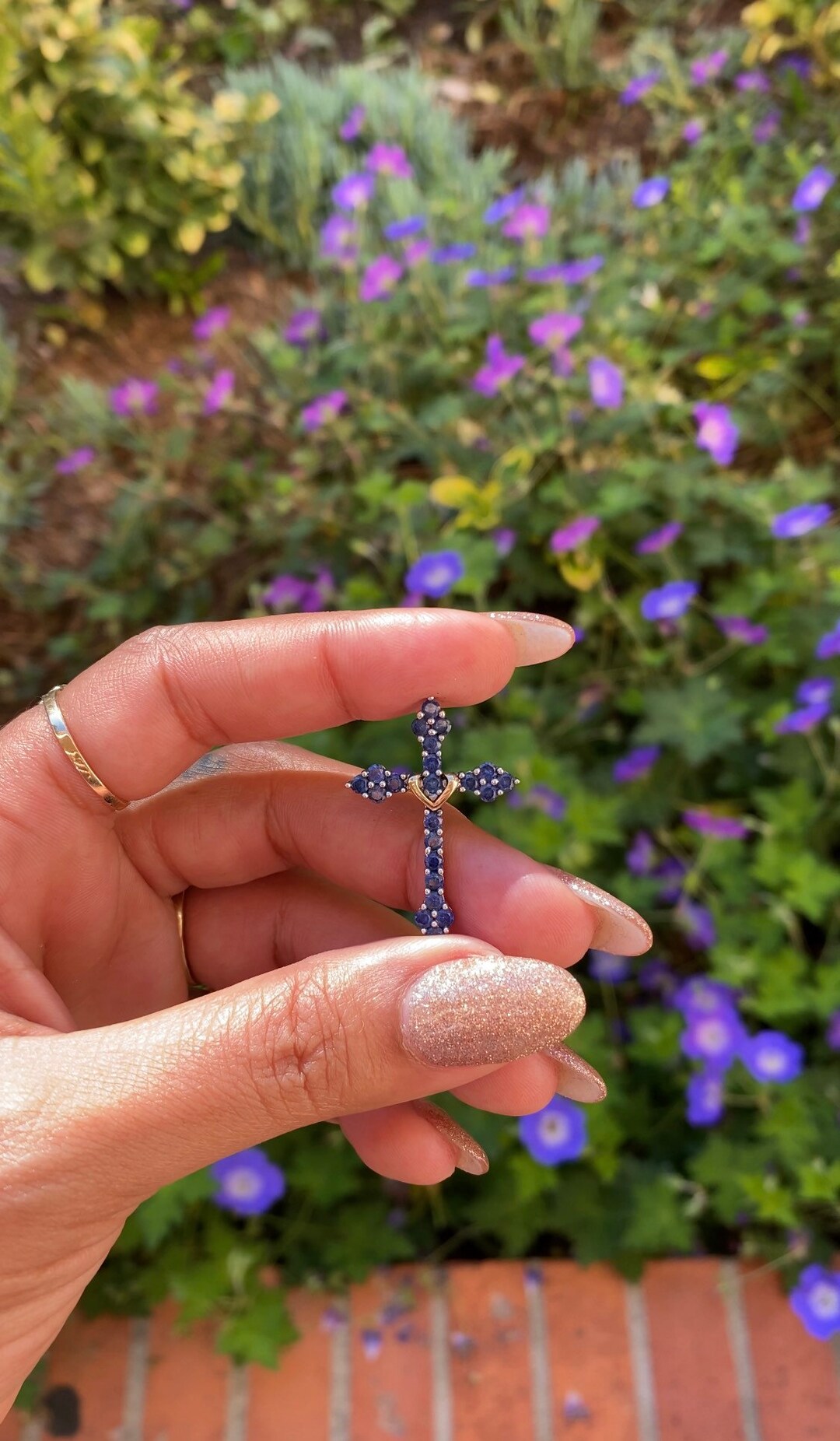 Vintage 10K & Silver Blue Stone Medium Cross - Etsy