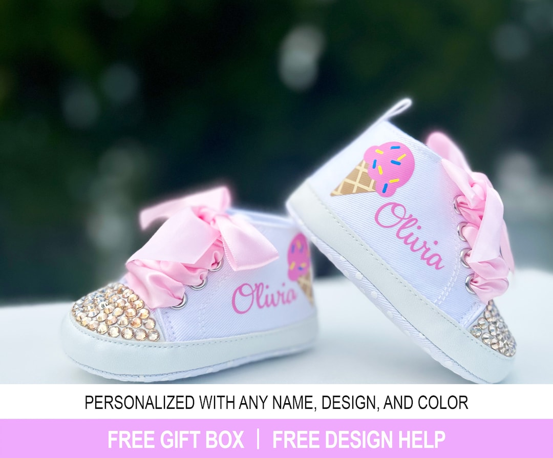 Ice Cream Baby Girl Gift, Ice Cream Theme, Baby Bling Shoes, Ice Cream ...