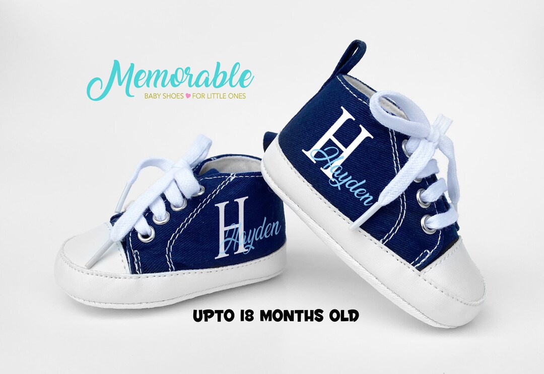 Personalized Monogram Blue Baby Boy Shoe, Soft Sole High Top Toddler ...