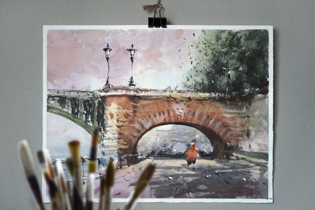Parisian Scene Watercolor Painting. Paris Watercolour Art Painting ...