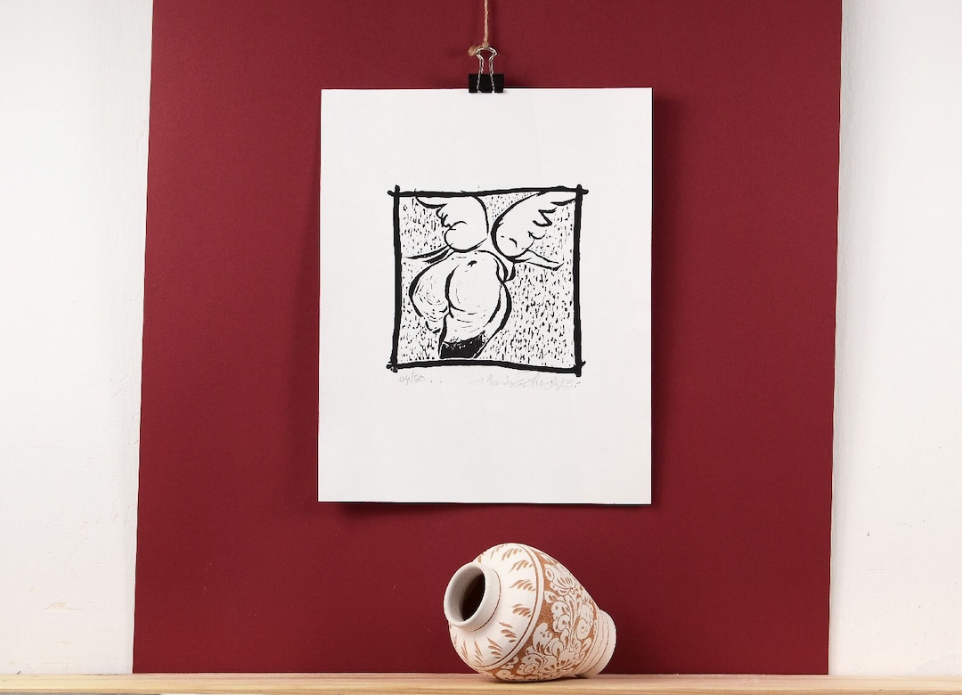 Nude Art Figure-original Linocut Art. Modern Decoration. Black and ...