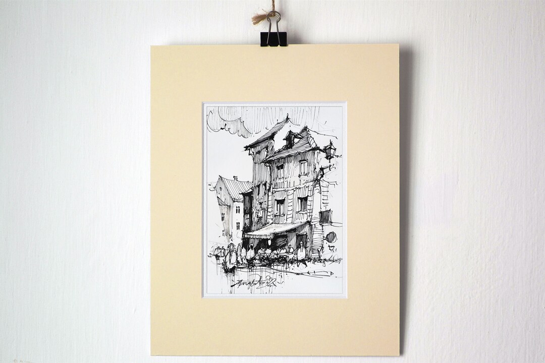 Street Scene Original Ink Drawing on Paperblack and White - Etsy