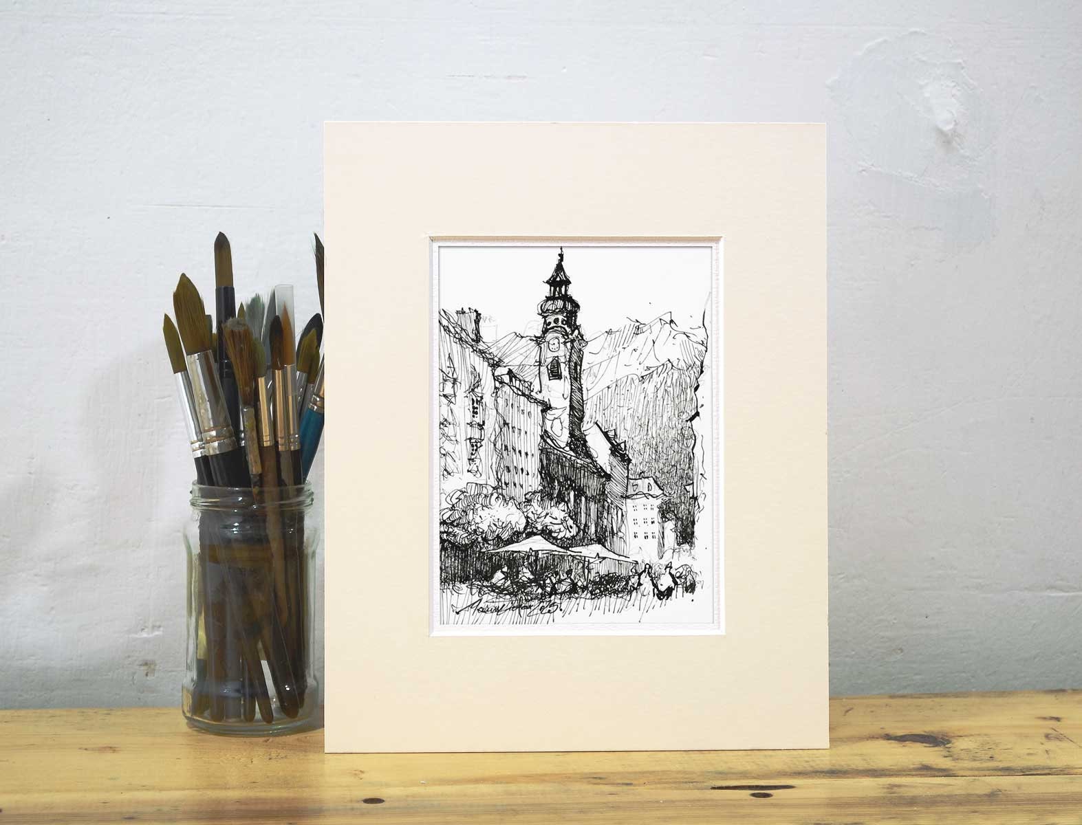 Innsbruck City Streets Urban Drawing Original Ink Art on - Etsy