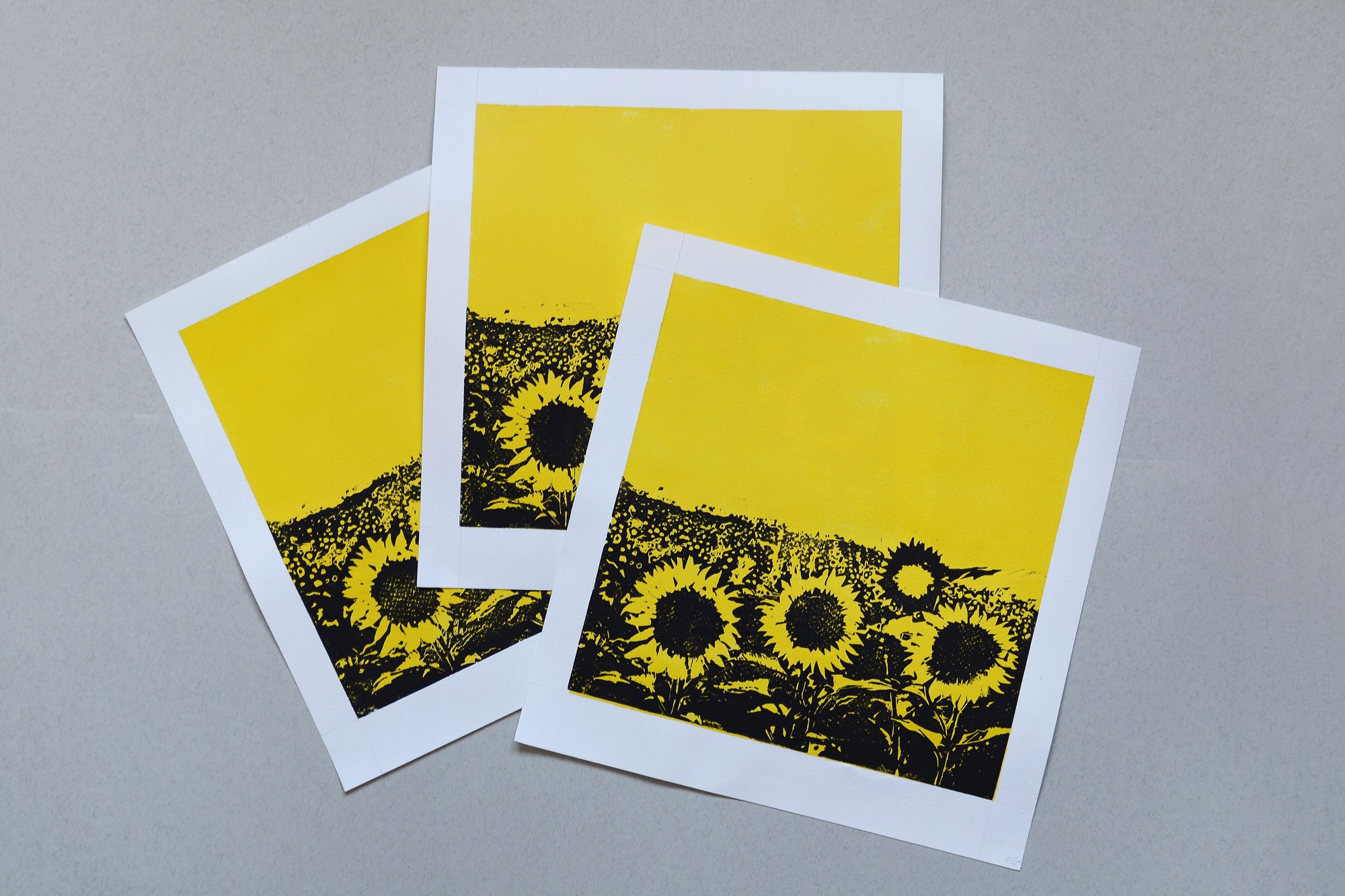 Yellow Sunflower Field Lino Print Landscape Art. Original Linocut Hand ...