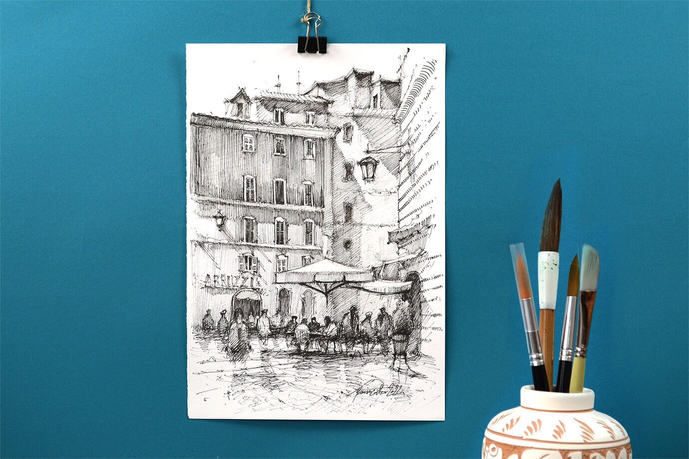 Rome, Piazza Della Rotonda, Italy, Ink Original Ink Pen Art Drawing ...