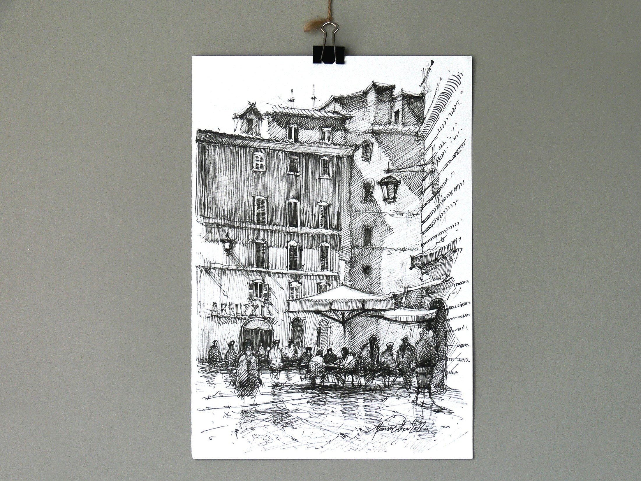 Rome, Piazza Della Rotonda, Italy, Ink Original Ink Pen Art Drawing ...