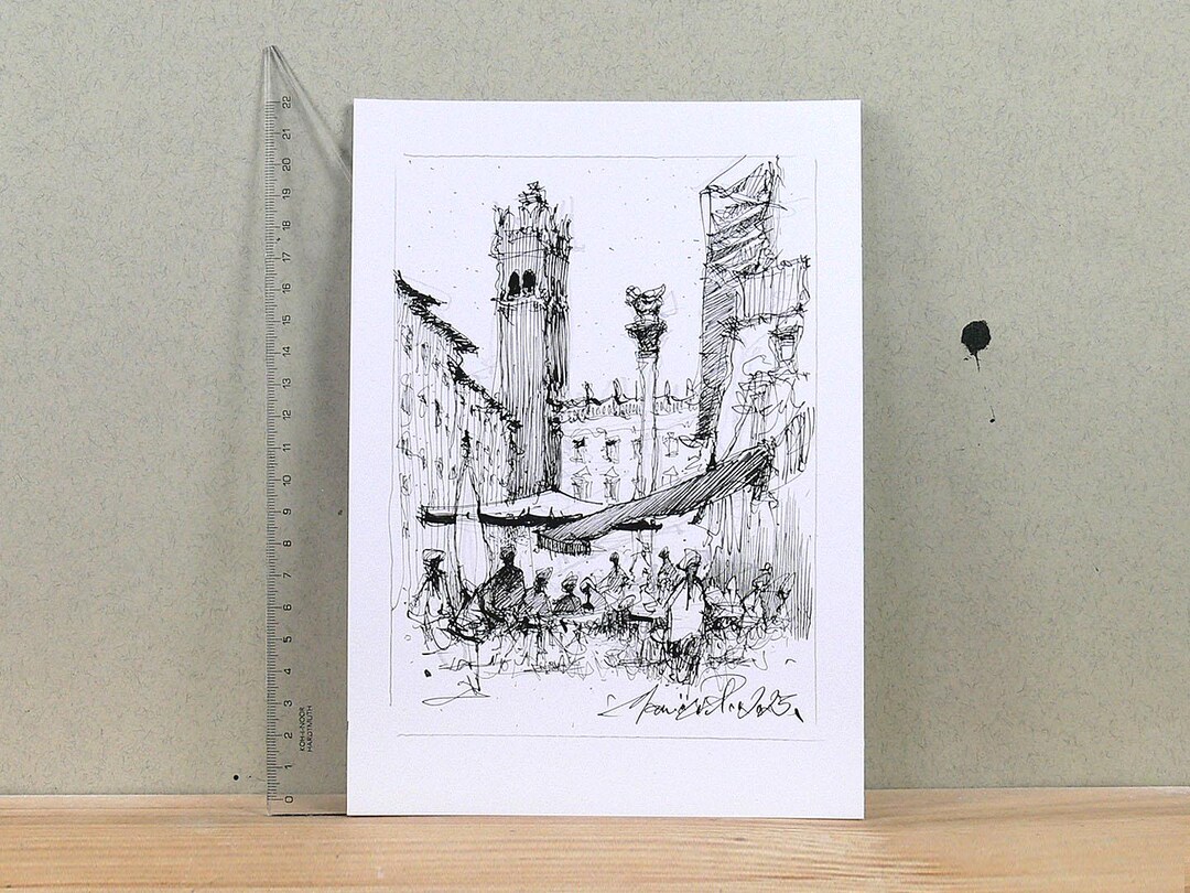 Original Ink Drawing of Piazza Delle Erbe in Verona. Aristic ...