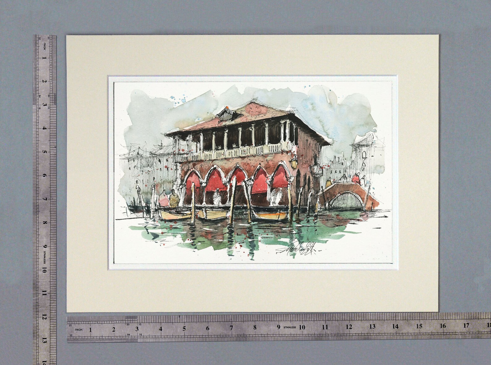 Ink Pen and Watercolor Urban Sketch of Venice Watercolor | Etsy