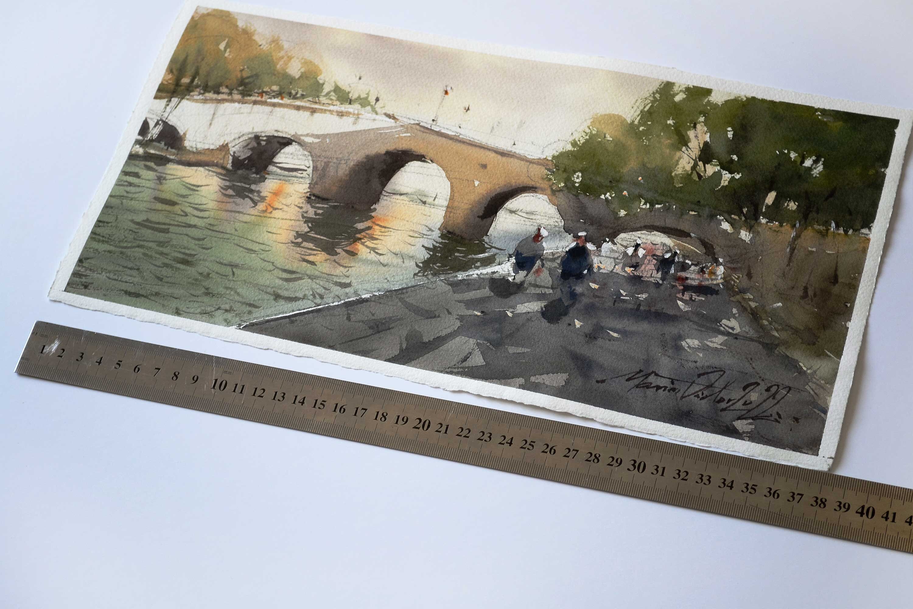 Paris Cityscape, Unique Parisian Watercolour Scene Painting. Seine ...