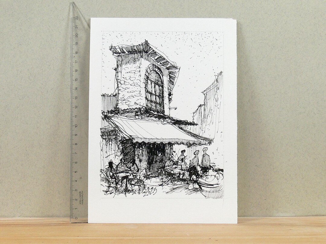 Rural Greece Landscape Ink Drawing. Greek Rural Illustration ...
