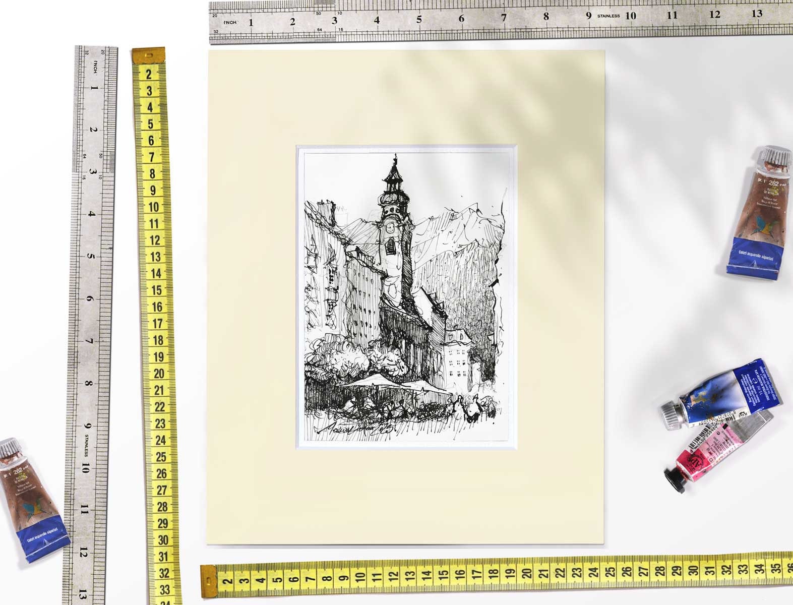 Innsbruck City Streets Urban Drawing Original Ink Art on - Etsy