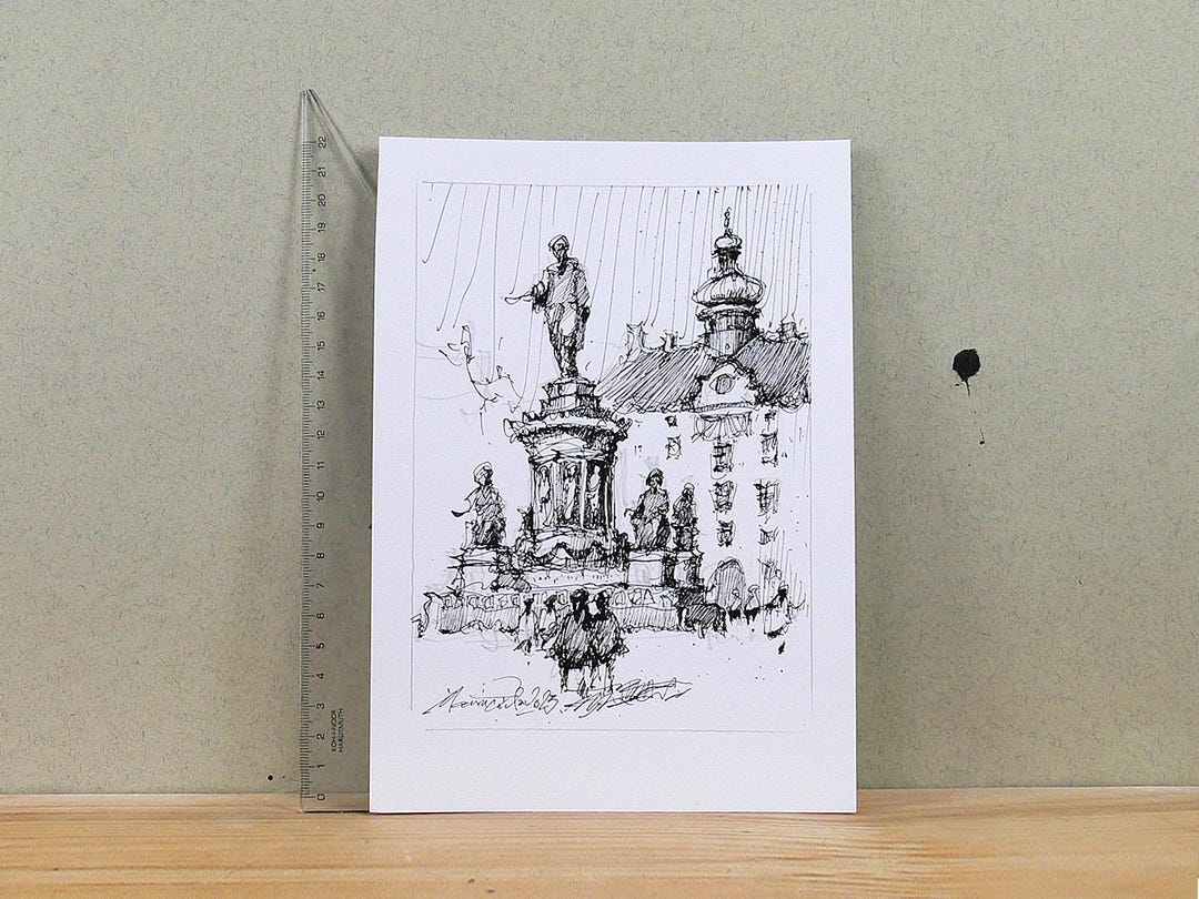 Vienna Ink Drawing . Wien Drawings. Black and White Impressionistic ...