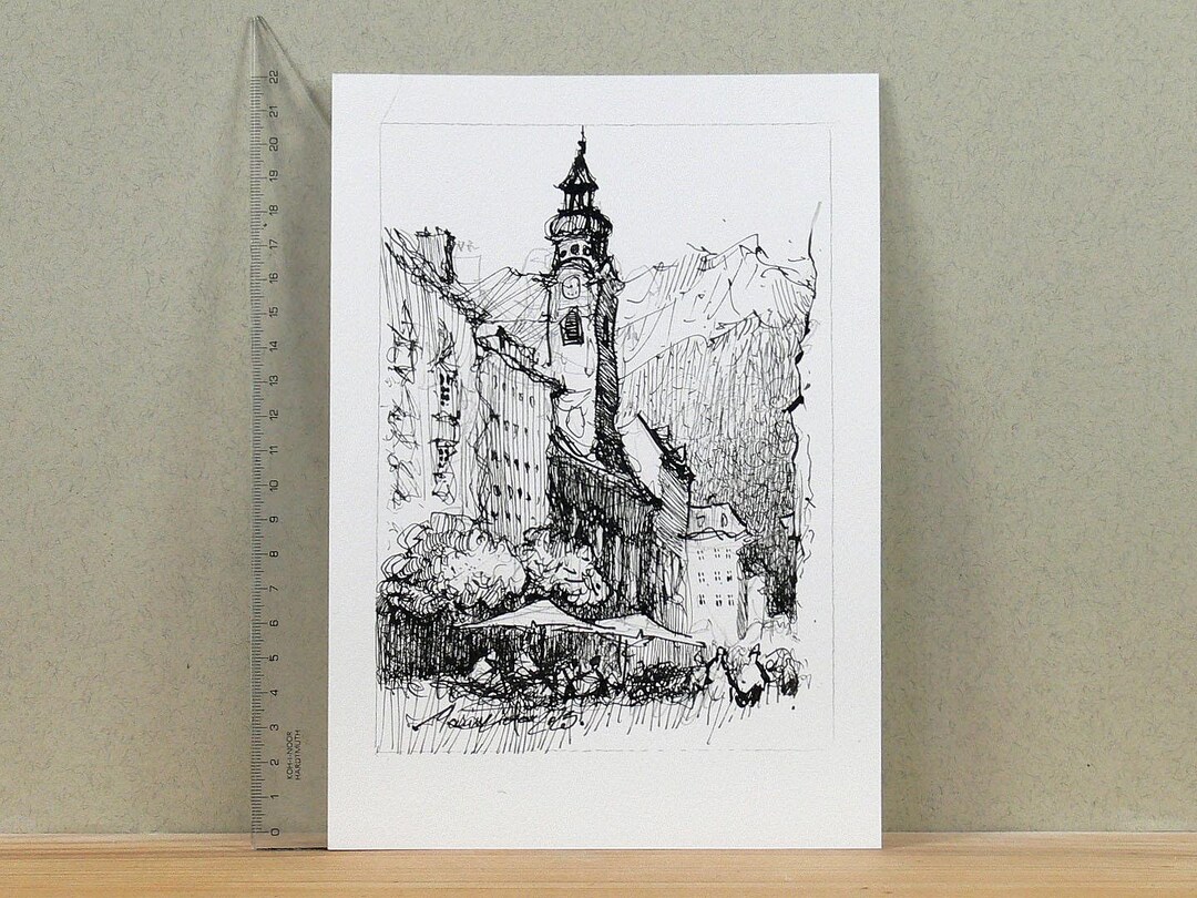 Innsbruck City Ink Drawing, Original Ink Art on Paper. Home Decor ...