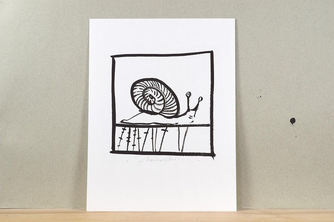 Digital Art Print, Snail Ink Line Drawing Illustration. Ink Drawing ...