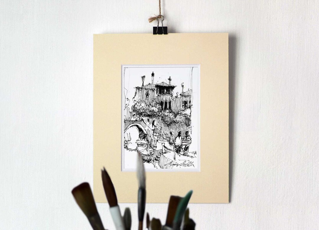 Scene From Venice, Original Ink Drawing. Home Decor Artistic City ...