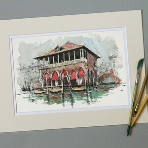 Ink Pen and Watercolor Urban Sketch of Venice Watercolor | Etsy
