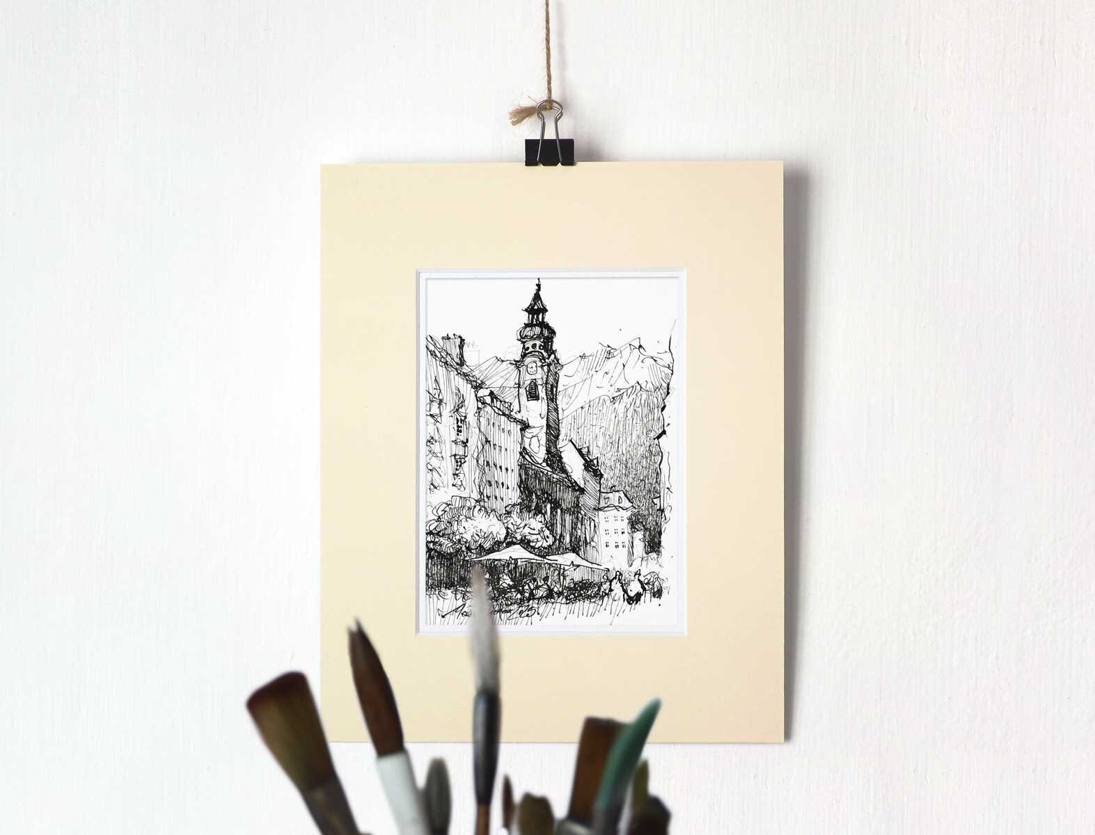 Innsbruck City Streets Urban Drawing Original Ink Art on - Etsy