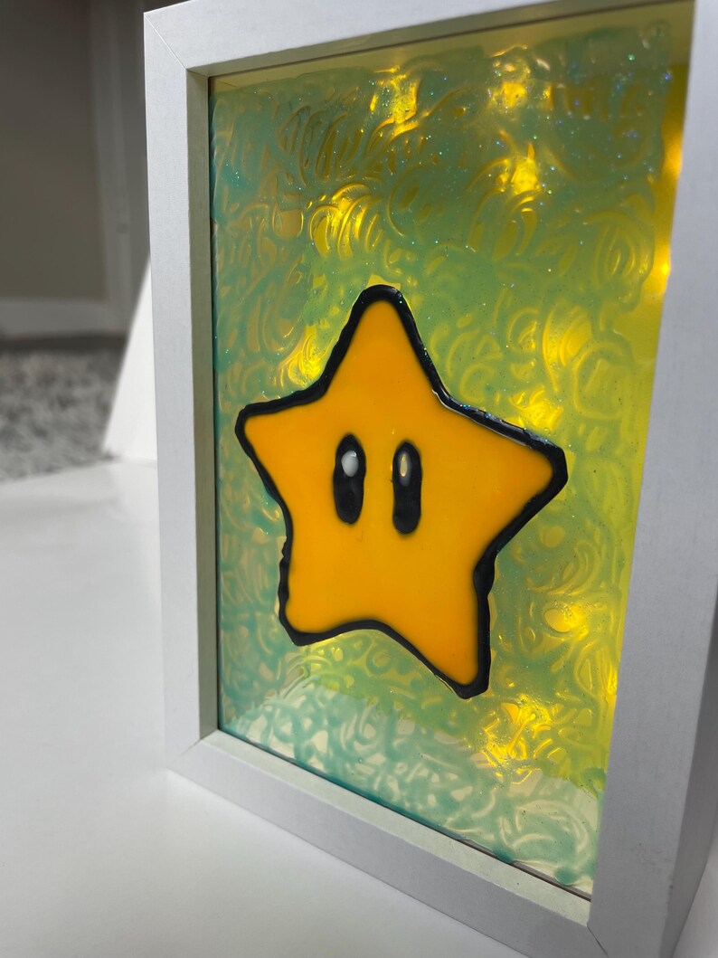 Stained Glass Lighted Shadow Box - Mario Star - Etsy