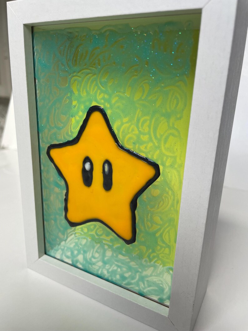 Stained Glass Lighted Shadow Box - Mario Star - Etsy
