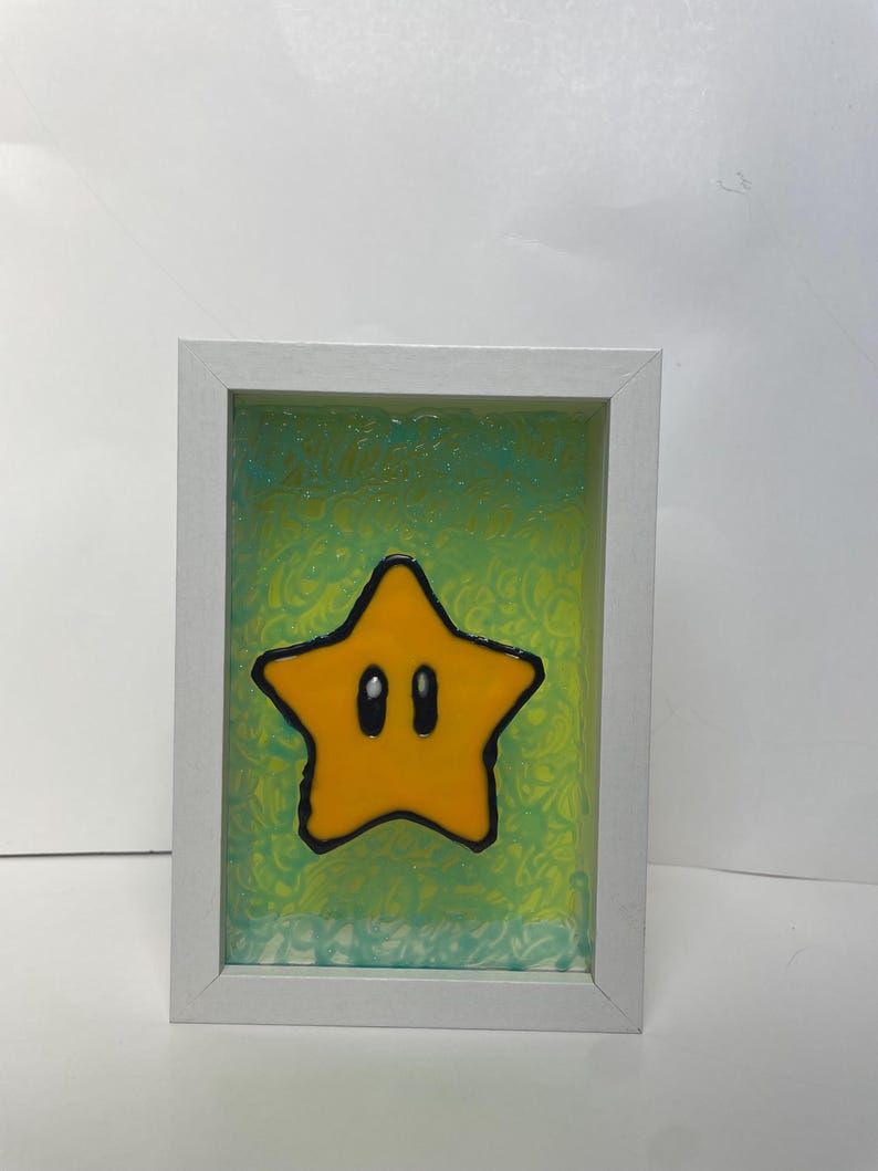 Stained Glass Lighted Shadow Box - Mario Star - Etsy