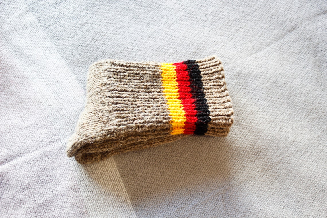 Hand Knitted Thick German Flag Colors Wool Socks Natural | Etsy