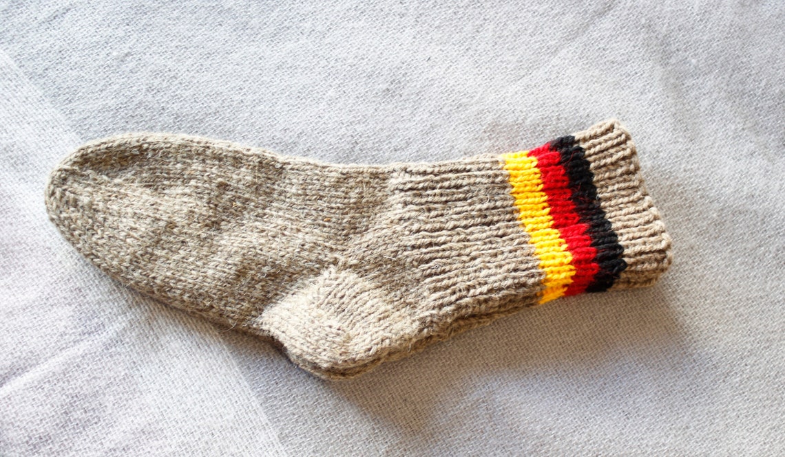 Hand Knitted Thick German Flag Colors Wool Socks Natural | Etsy