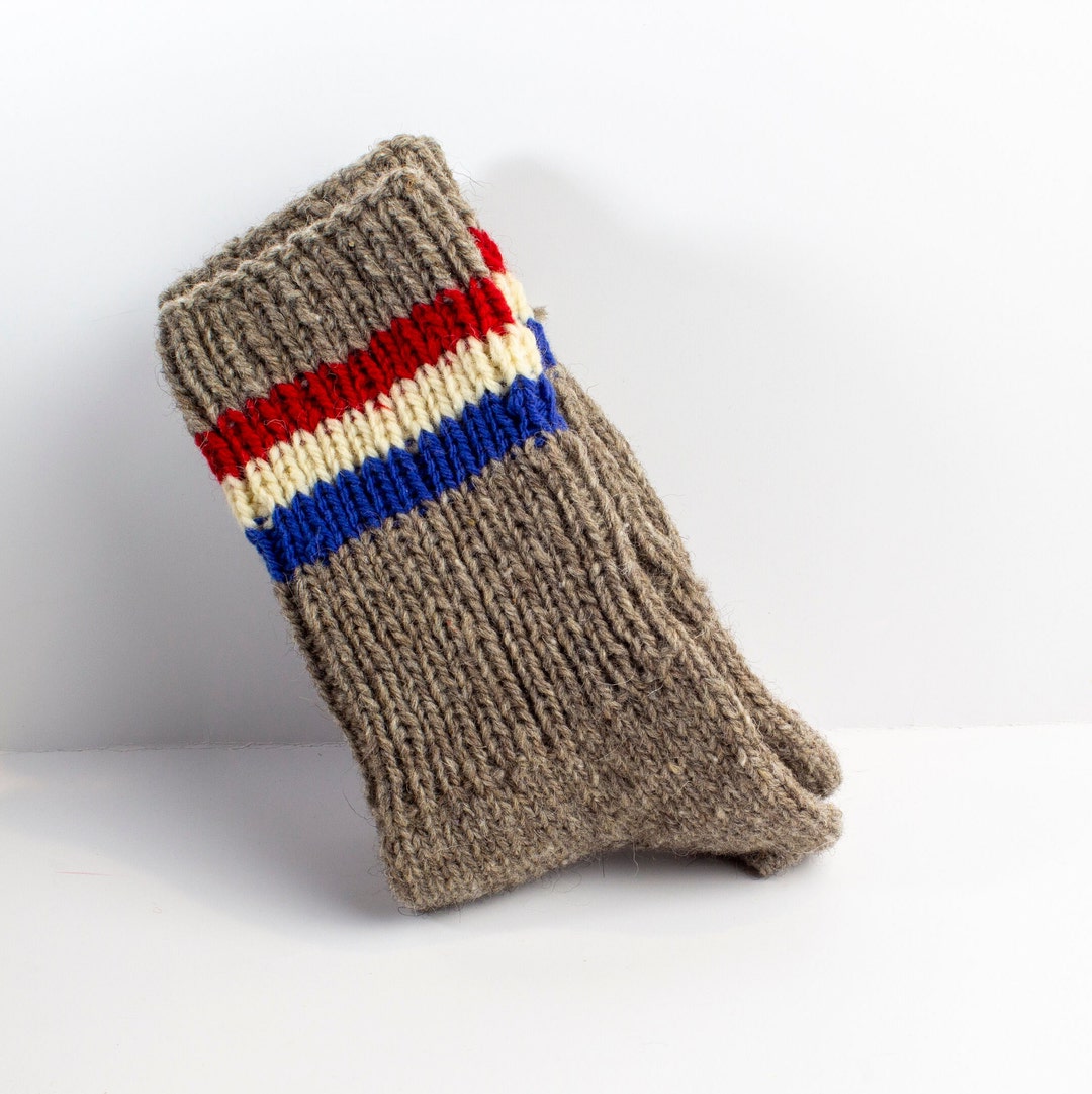 Hand-knitted 100% Wool Socks Thick Striped Winter Socks - Etsy